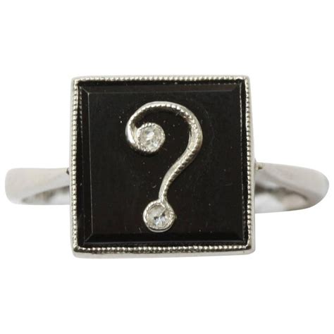 Art Deco Platinum And White Gold Onyx And Diamond Question Mark Ring
