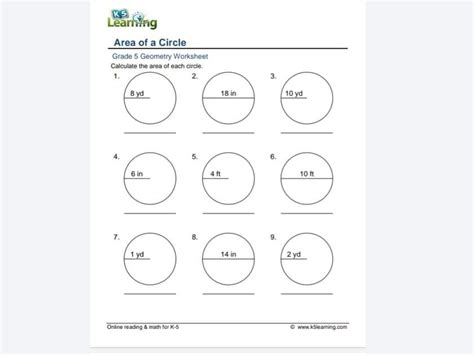 Solved R Leaming Area Of A Circle Grade Geometry Worksheet Calculate The Area Of Each Circle