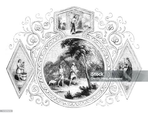 이달의 앵글로색슨 엠블럼 9월 빈티지 각인 일러스트 빈티지 각인 일러스트 0명에 대한 스톡 벡터 아트 및 기타 이미지 0명 검은색 고대 유물 Istock