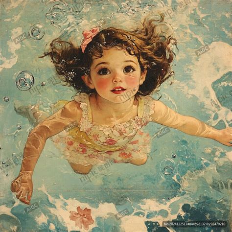 Ai创作图小女孩的海洋梦境 手绘在水里的漫画女孩 游泳女孩儿插画 海姑娘插画 梦幻儿童插画超治愈 游泳插画游泳馆挂画 戏水的小姑娘 手绘女孩潜水气泡插画 海姑娘 梦幻儿插插画 大海的女儿 绘