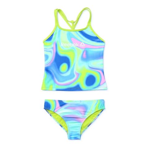 Reebok 2 Piece Cross Back Tankini Swimsuit Size 14 16 Girls Multi