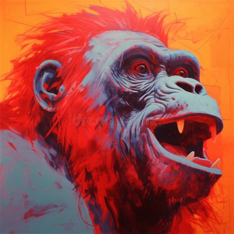Red Ape Fauvism Wall Art With Exaggerated Expressions Stock