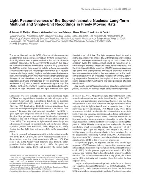 Pdf Light Responsiveness Of The Suprachiasmatic Nucleus Long Term