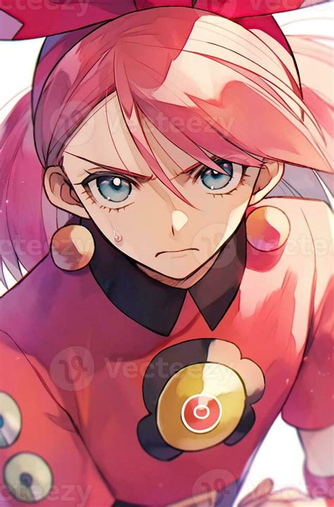 Pretty Anime Girl With Red Hair Pulled Back Created With Generative Ai