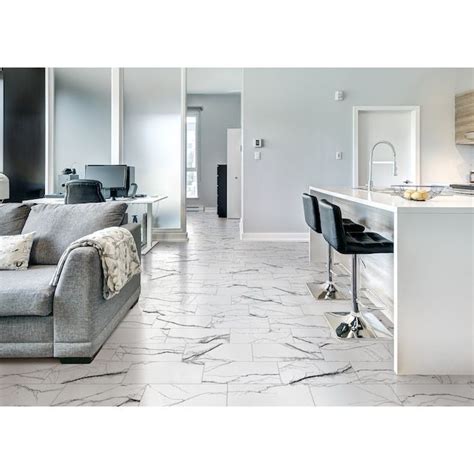 Allen Roth Thunder White 12 In X 24 In Matte Porcelain Marble Look