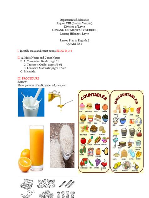 English Mass Noun And Count Noun Grade 2 Lp Pdf Pancake Noun