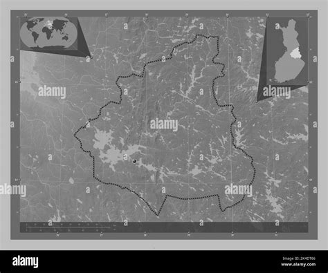 Kainuu Region Of Finland Grayscale Elevation Map With Lakes And