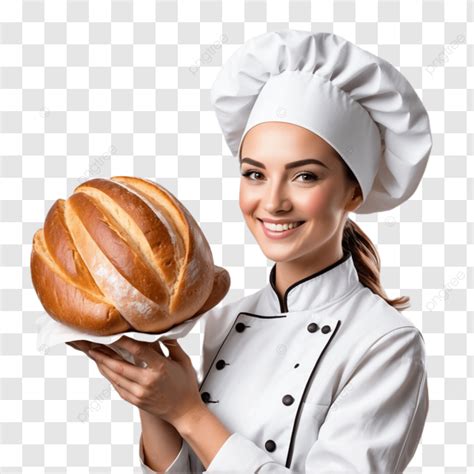 A Female Chef Holding Loaf Of Bread In Her Hands A Female Chef Holding
