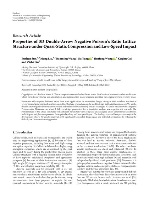 Pdf Properties Of 3d Double Arrow Negative Poissons Ratio Lattice