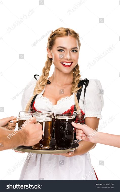 Smiling Waitress Traditional German Costume Holding Stock Photo Shutterstock