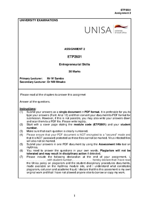 Etp2601 Assesment 2 Full Assignment 2 University Examinations