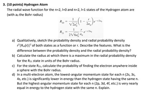 3 10 Points Hydrogen Atom The Radial Wave Function For The N 2 L 0 And N 2 L 1 States Of