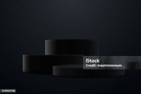검은 연단 장면 벡터 3d 일러스트레이션 둥근 기둥 스탠드 모형 검은색에 대한 스톡 벡터 아트 및 기타 이미지 검은색