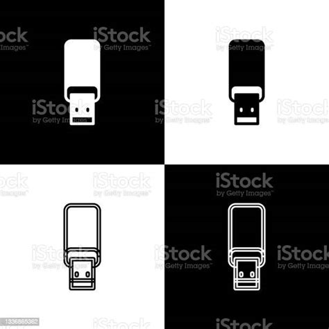 흑백 배경에서 격리된 Usb 플래시 드라이브 아이콘을 설정합니다 벡터 Usb 케이블에 대한 스톡 벡터 아트 및 기타 이미지