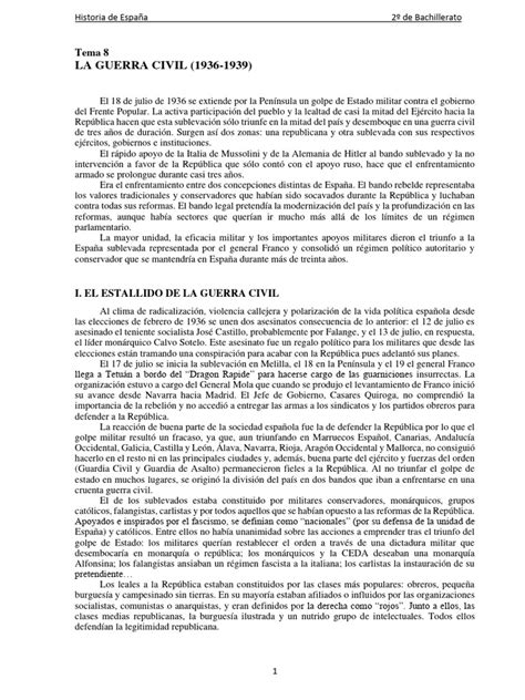 Tema 8 La Guerra Civil 1936 1939 Pdf Francisco Franco Guerra