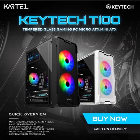 KEYTECH T TEMPERED GLASS Side MESH Front Panel Gaming PC Case Black White Desktop Computer