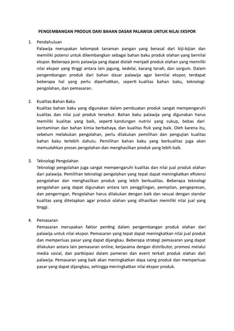 Pengembangan Produk Dari Bahan Dasar Palawija Untuk Nilai Ekspor