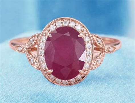 Art Deco Ruby Engagement Ring 14k Rose Gold Ruby Wedding Ring Etsy