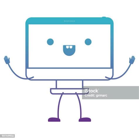 보라색 컬러 윤곽선 저하 파란색에서 애니메이션된 귀여운 데스크톱 컴퓨터 개념에 대한 스톡 벡터 아트 및 기타 이미지 개념 고름 교육 Istock