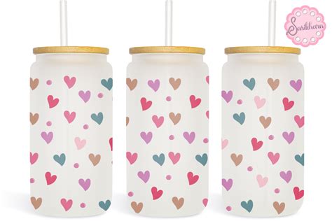 16oz Libbey Glass Can Pastel Hearts Graphic By Sasikharn · Creative Fabrica