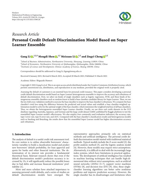 Pdf Personal Credit Default Discrimination Model Based On Super Learner Ensemble