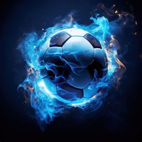 Inferno azul envolve uma bola de futebol em um cenário de fumaça Foto