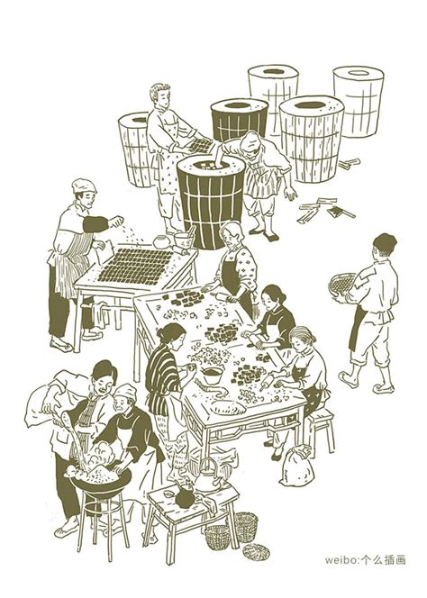 传统糕点制作插图—千成饼 个么 插画师作品 涂鸦王国 民俗画 工艺图 T20201022 花瓣网
