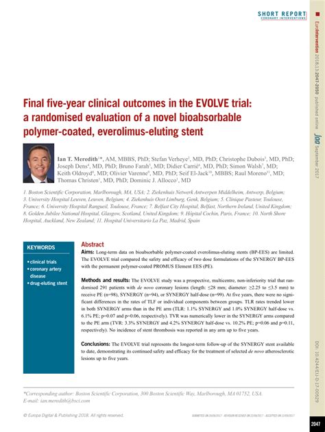 Pdf Final Five Year Clinical Outcomes In The Evolve Trial A