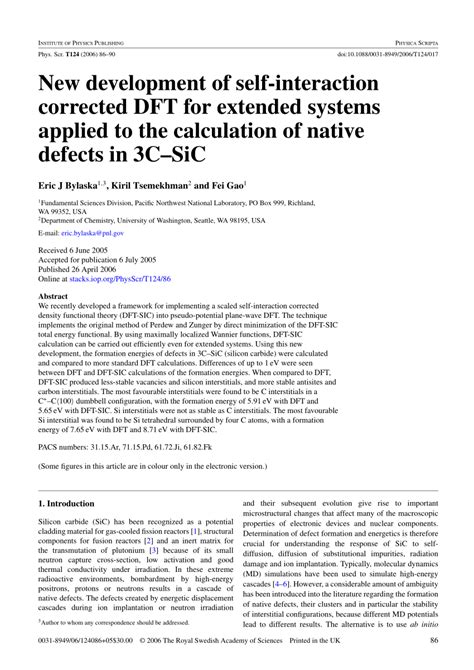 Pdf New Development Of Self Interaction Corrected Dft For Extended Systems Applied To The