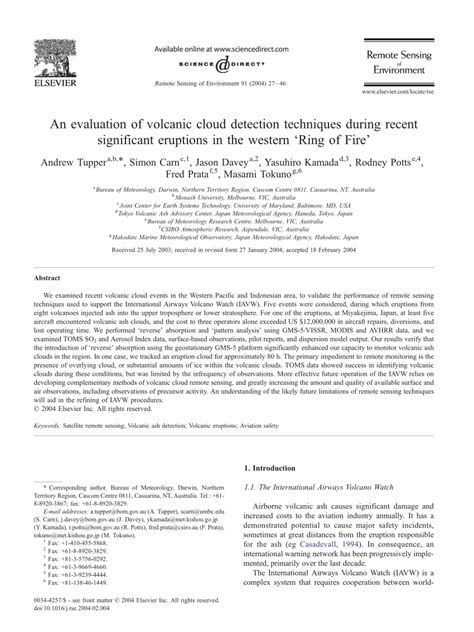 Pdf An Evaluation Of Volcanic Cloud Detection Techniques During