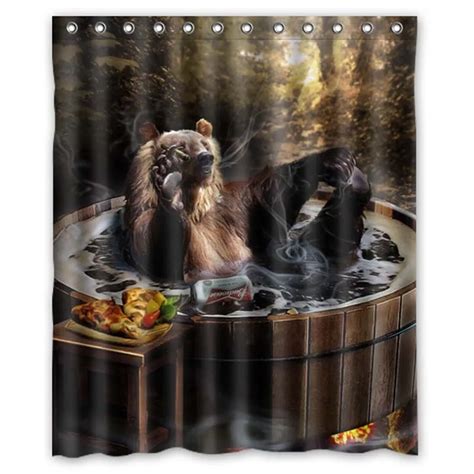 Luxurysmart Funny Bear In The Spa Smoking Shower Curtains Custom
