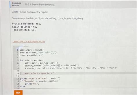 Solved CHALLENGE 10 3 1 Delete From Dictionary ACTIVITY Chegg