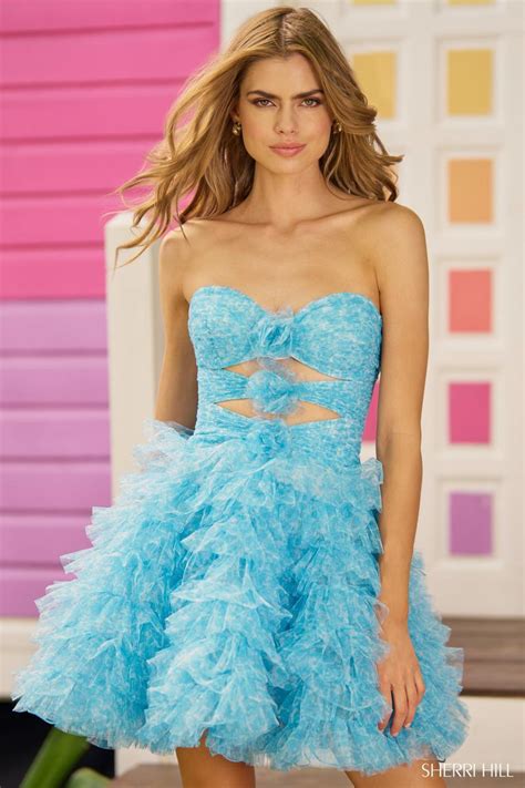 Sherri Hill Short Strapless Floral Print Prom Dress 56116 Terry Costa