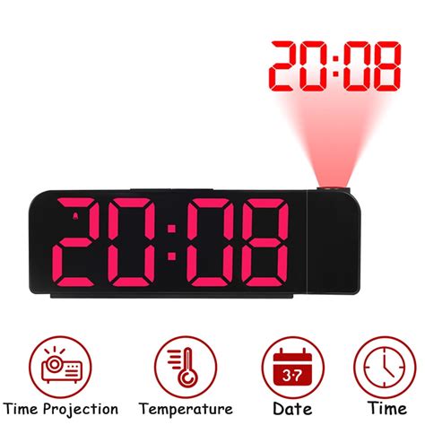 180 Degree Rotation Projection Alarm Clock 12 24h Led Digital Clock Usb