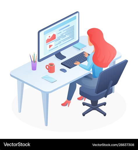 Programming Isometric Woman Royalty Free Vector Image