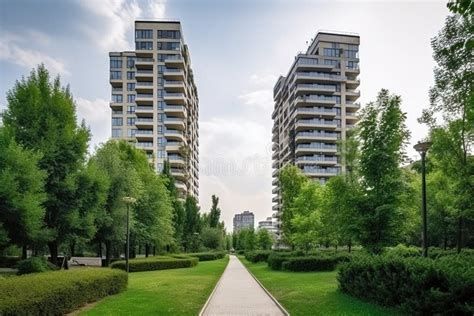 Modern Residential Buildings In Public Green Areas Apartment Buildings