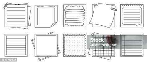 종이 노트 메모종이 스티커 메모장 윤곽 세트 Copybook 페이지 줄 지어 그리드 벡터 일러스트 레이 션 0명에 대한 스톡