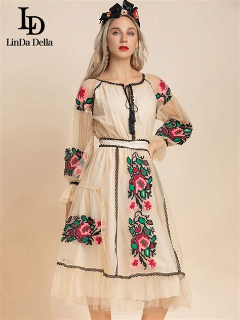 Ld Linda Della Fashion Runway Autumn Vintage Party Dress Womens