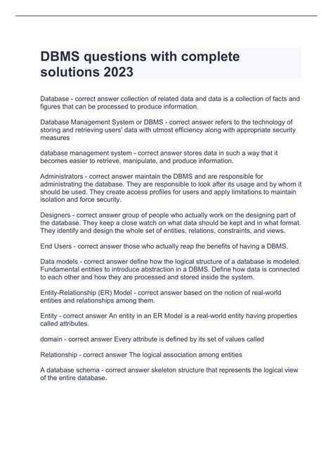 Dbms Questions With Complete Solutions 2023 Dbms Stuvia Us