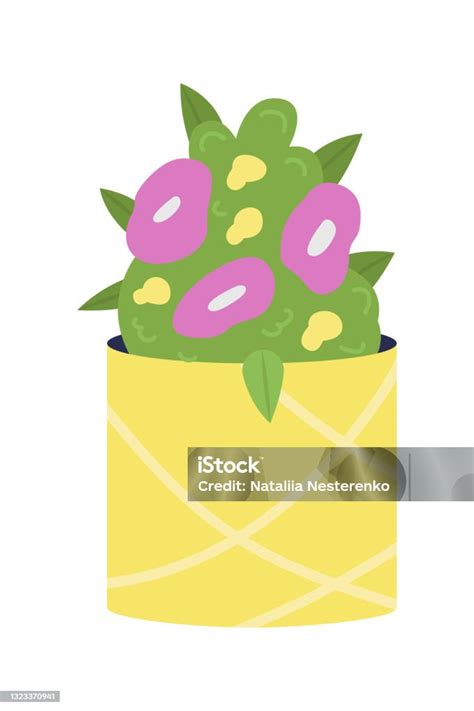 Semak Berbunga Dalam Vas Tembikar Objek Vektor Warna Semi Datar Ilustrasi Stok Unduh Gambar