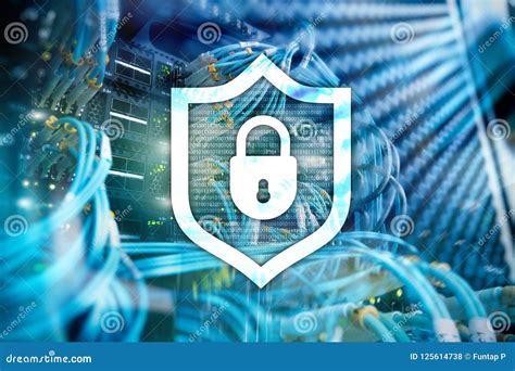 Cyber Protection Shield Icon On Server Room Background Information