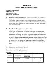 Atomic Spectra Lab Report Pdf CHEM ATOMIC SPECTRA Laboratory Report NAME Erin OConnor