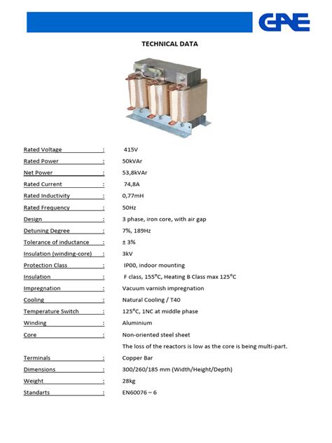 50 Kvar 415v 7 Hfr Technical Specification Gae Pdf