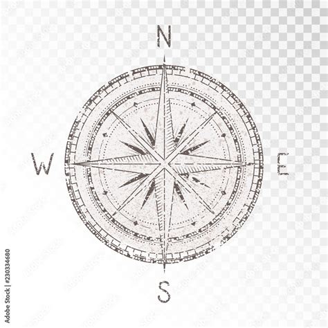 Vector Illustration With A Vintage Textured Compass Or Wind Rose And