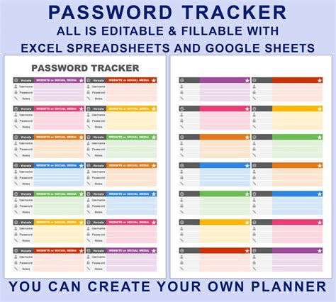Excel Password Tracker Spreadsheet Template Password Book Password