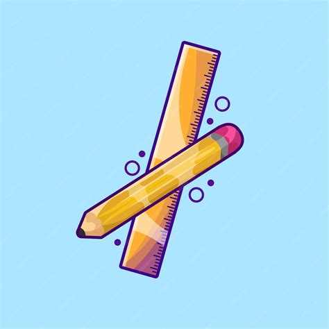 Vector De Ilustración De Lápiz Y Regla En Estilo De Dibujos Animados