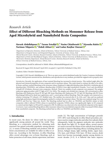 Pdf Effect Of Different Bleaching Methods On Monomer Release From Aged Microhybrid And