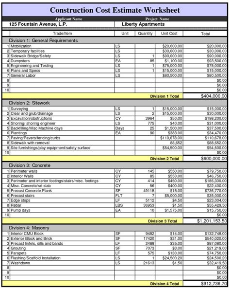 Project Cost Estimate Spreadsheet Intended For Construction Estimate