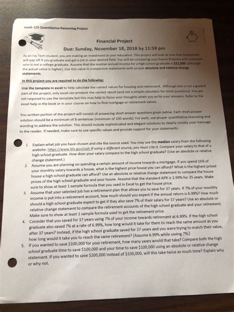 Math Quantitative Reasoning Project Financial Chegg