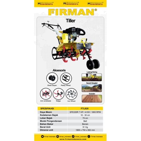Jual Mesin Traktor Mini Cultivator FIRMAN FTL820 Mesin Bajak Sawah